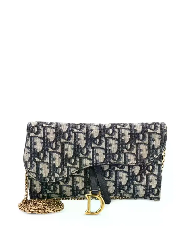 Dior Saddle Chain Wallet Oblique Canvas Crossbody Bag - Blue
