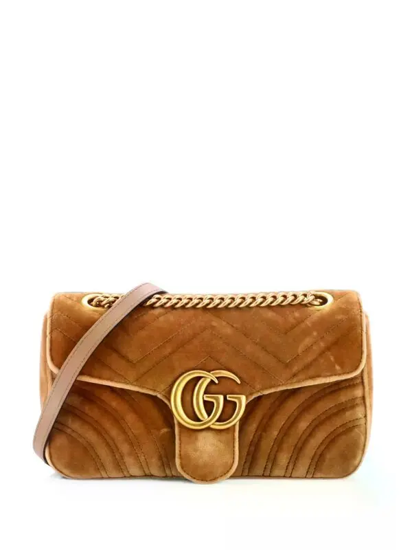 Gucci Gg Marmont Flap Bag Matelasse Velvet Small Shoulder Bag - Brown
