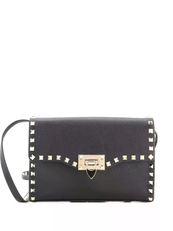 Valentino Garavani Rockstud Flip Lock Flap Bag Leather Medium Crossbody Bag - Black