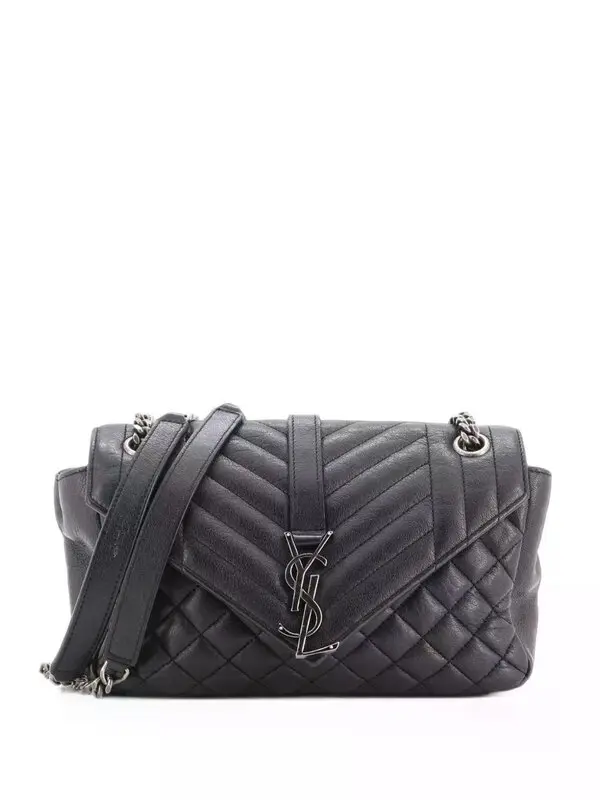 Saint Laurent Classic Monogram Slouchy Envelope Satchel Mixed Matelasse Leather Medium Shoulder Bag - Black