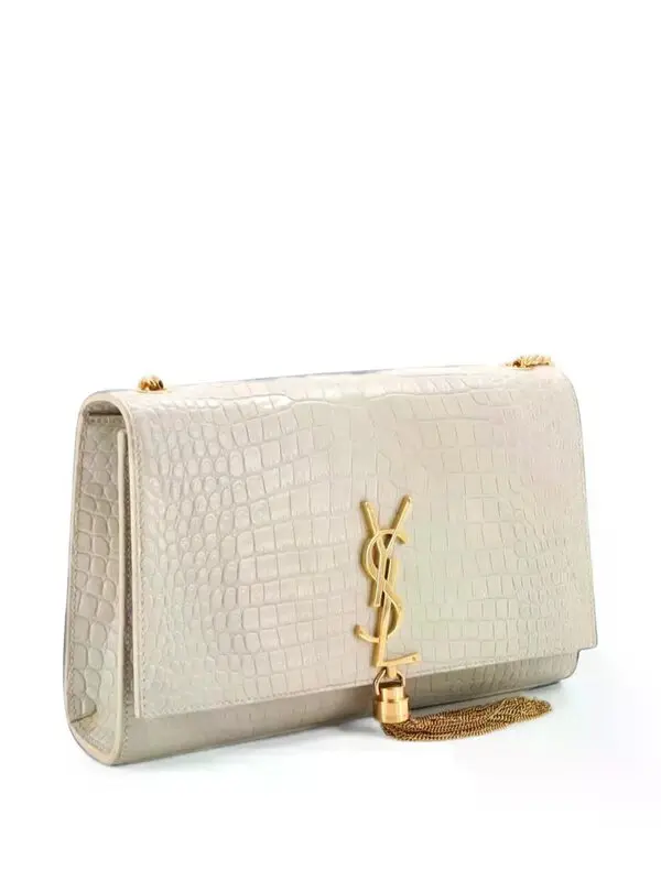 Saint Laurent Classic Monogram Tassel Crocodile Embossed Leather Medium Crossbody Bag