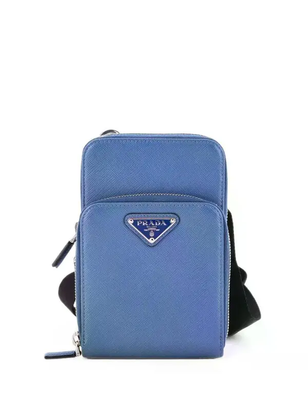 Prada Front Pocket Phone Holder Saffiano Leather Crossbody Bag - Blue