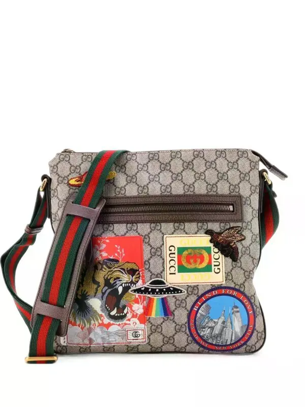 Gucci Courrier Zip Messenger Gg Coated Canvas With Applique Medium Crossbody Bag - Brown