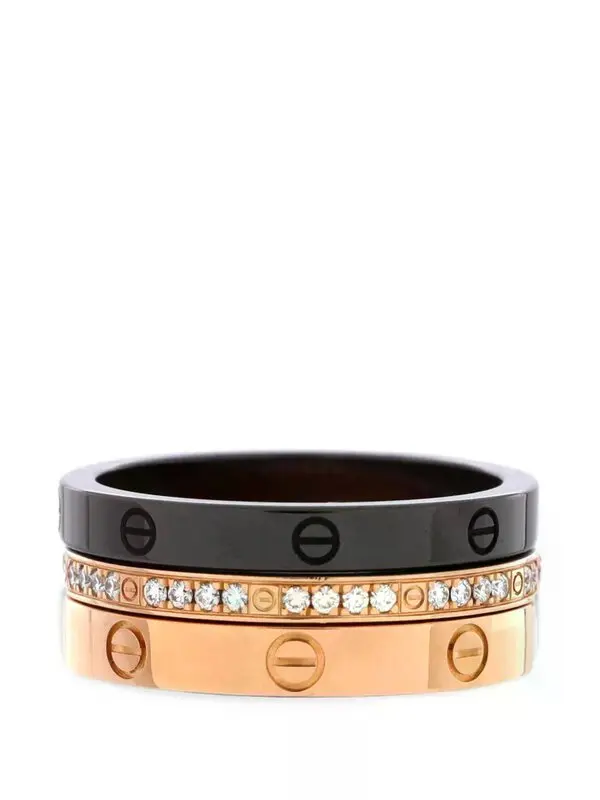 Cartier Love Band 3 Set 18k Rose Gold, Diamonds And Ceramic Ring - Pink