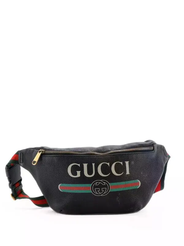 Gucci Logo Printed Leather Medium Belt Bag - Black