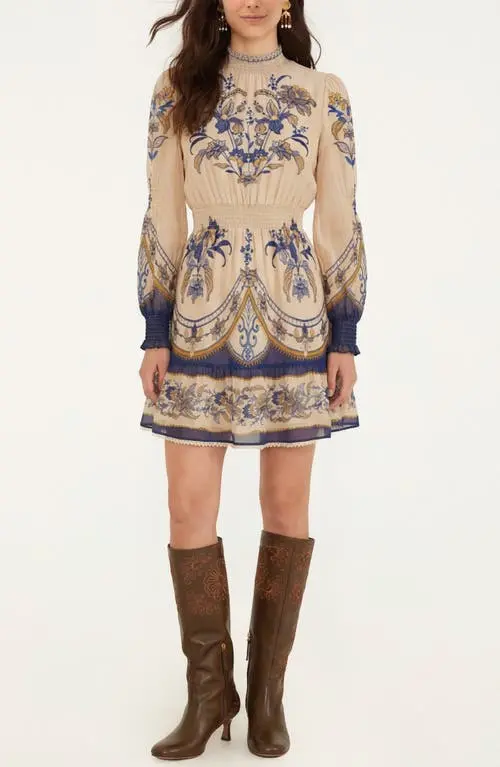 Farm Rio Liz Long Sleeve Minidress - Beige