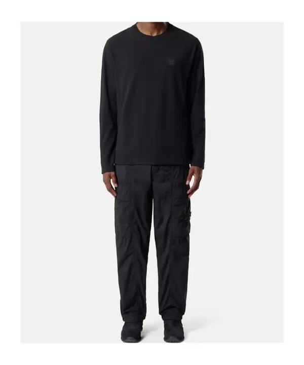 Stone Island Slim-fit Long-sleeve T-shirt With Tonal Compass Logo Patch - Black
