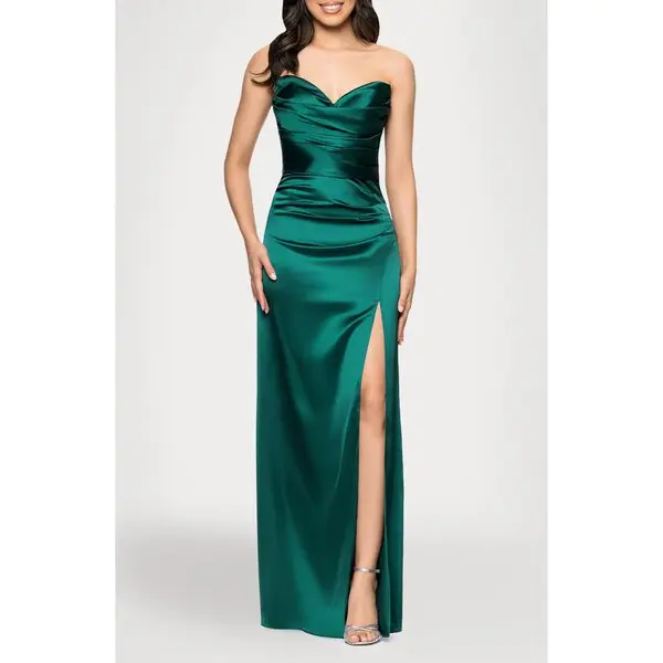 BLONDIE NITES Strapless Satin Gown - Hunter