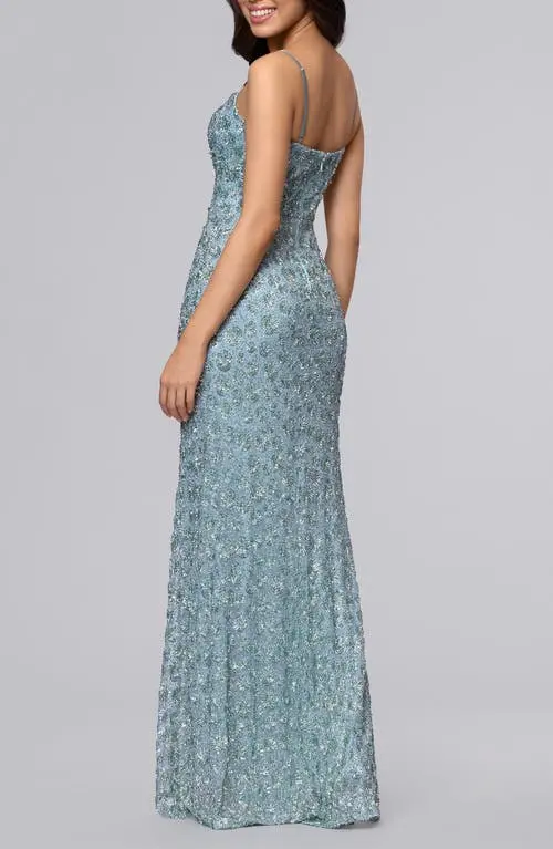 BLONDIE NITES Sequin & Bead Floral Gown