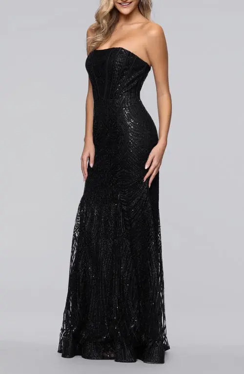 BLONDIE NITES Sequin Strapless Corset Gown