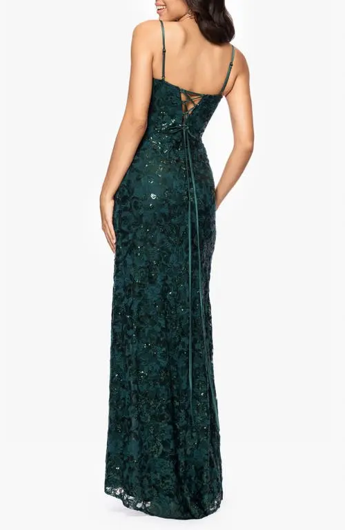 BLONDIE NITES Sequin Floral Lace Cutout Detail Gown - Hunter