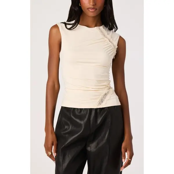 Astr The Label Frances Lace Trim Ruched Top - Cream
