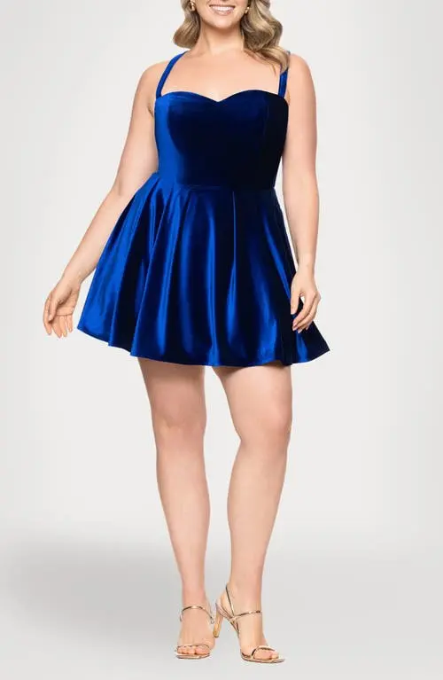 BLONDIE NITES Lace-up Velvet Cocktail Minidress - Sapphire