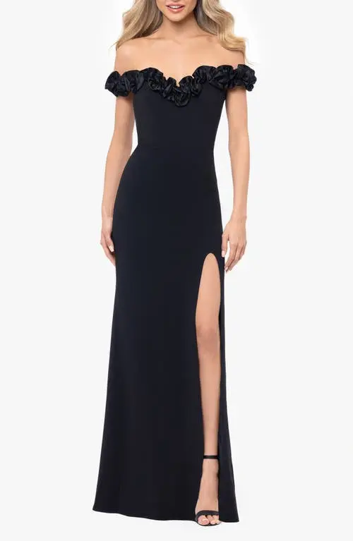 BLONDIE NITES Off The Shoulder Scuba Crepe Gown - Black