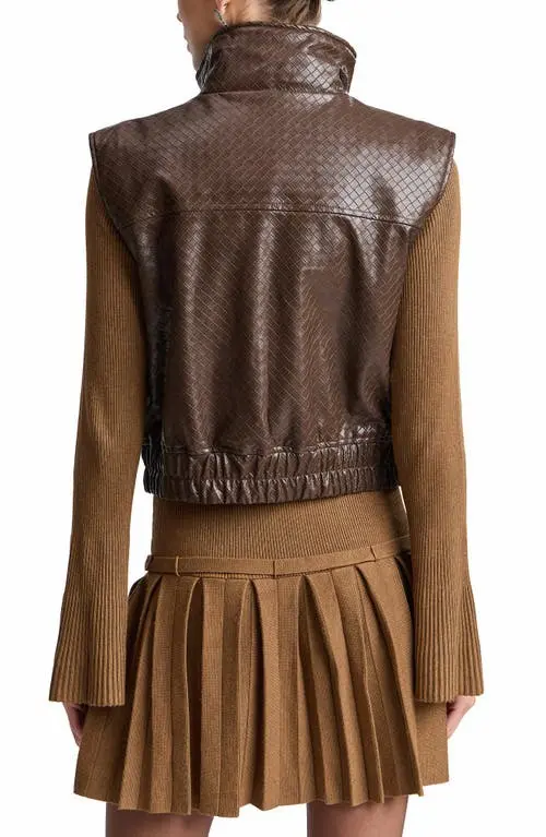 Avec Les Filles Basket Weave Faux Leather Cropped Puffer Vest