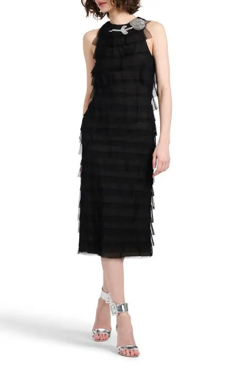 EMILY SHALANT Spanish Tiered Tulle Cocktail Midi Dress