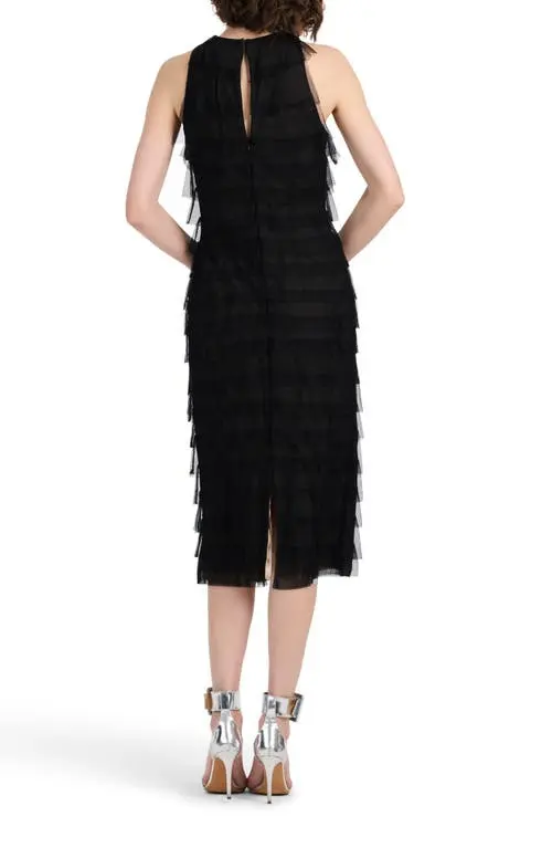 EMILY SHALANT Spanish Tiered Tulle Cocktail Midi Dress