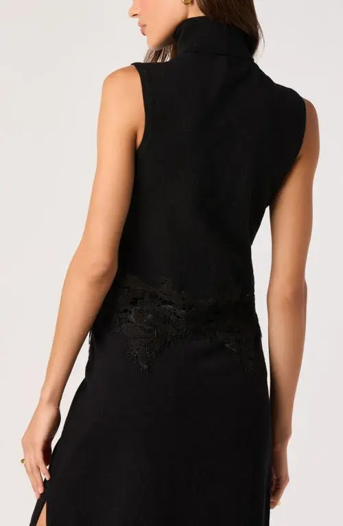 Astr The Label Nadine Lace Trim Sleeveless Turtleneck Sweater - Black