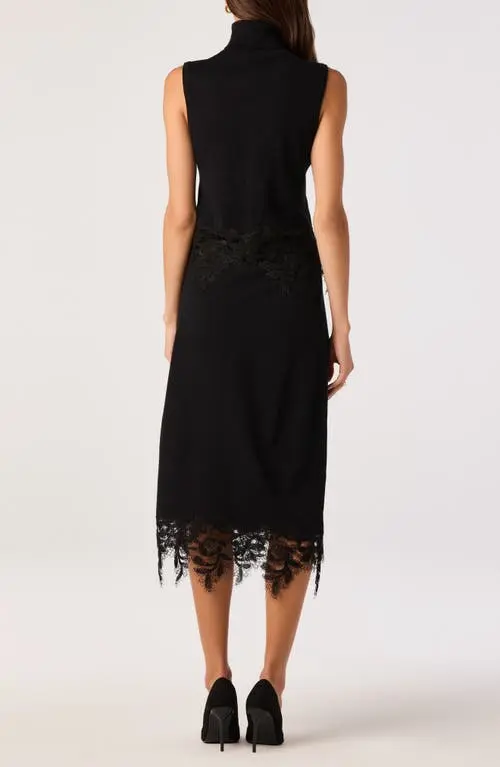 Astr The Label Nadine Lace Trim Sleeveless Turtleneck Sweater - Black