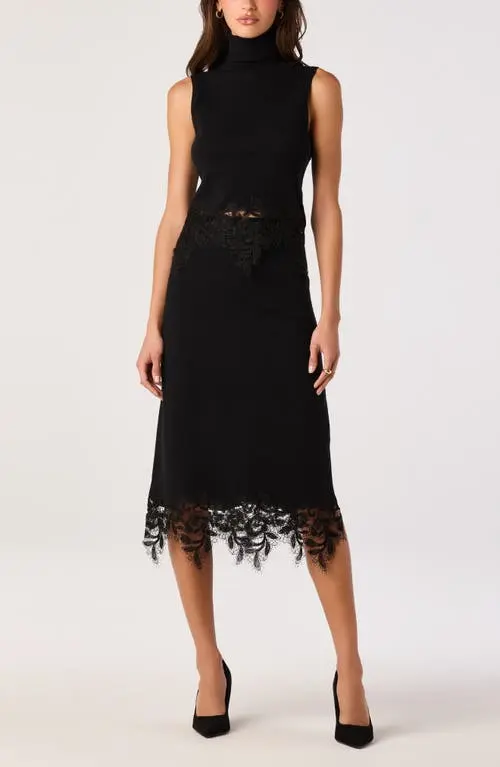 Astr The Label Nadine Lace Trim Sleeveless Turtleneck Sweater - Black
