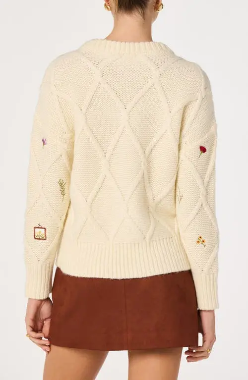 Astr The Label Rose Embroidered Diamond Cable Sweater