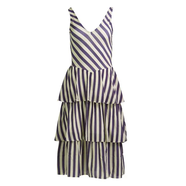 KRISTINIT Neutrals Stripe Silk Bliss Dress