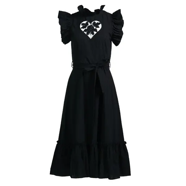 KRISTINIT Swiss Dot Ruffle Heart Dress
