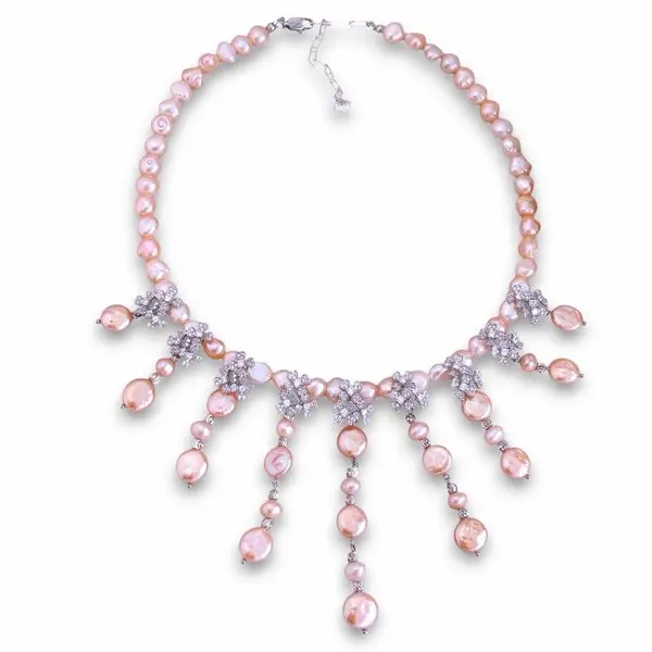 NINEMOO Camellia Cascade Freshwater Pearl Necklace