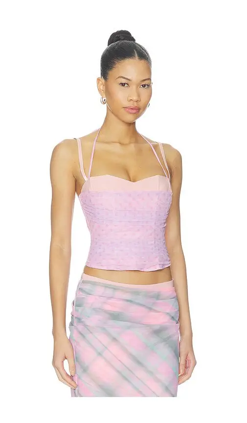 TIGER MIST Caline Ruched Corset Top In Pink
