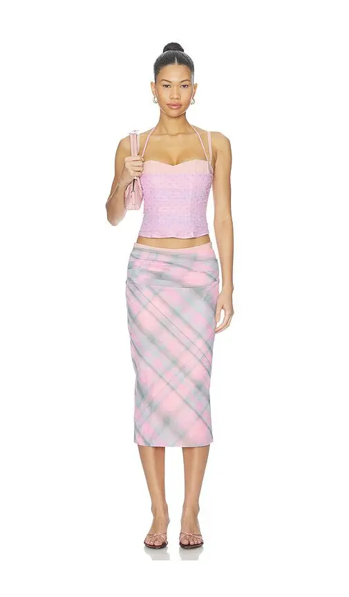 TIGER MIST Caline Ruched Corset Top In Pink