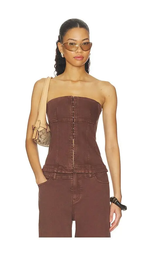 SOVERE / Dakota Denim Bodice Top In Brown