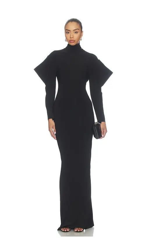 Norma Kamali Wing Sleeve Open Back Bow Neck Gown