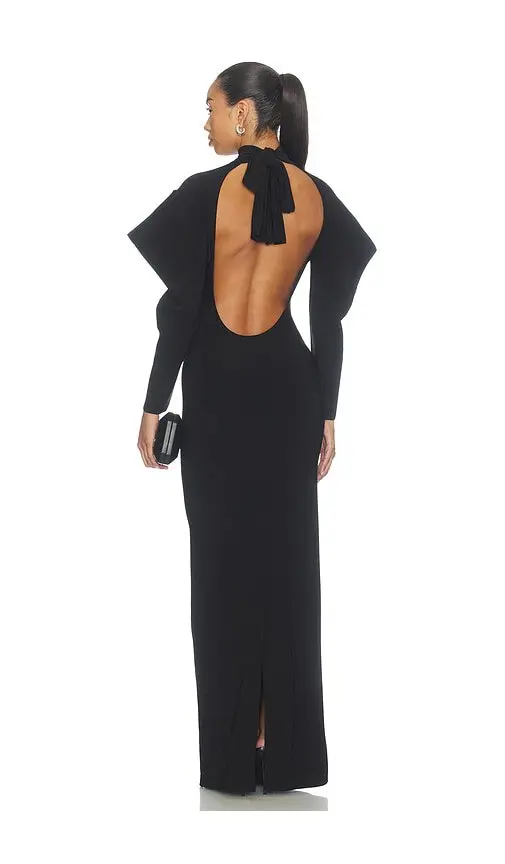 Norma Kamali Wing Sleeve Open Back Bow Neck Gown