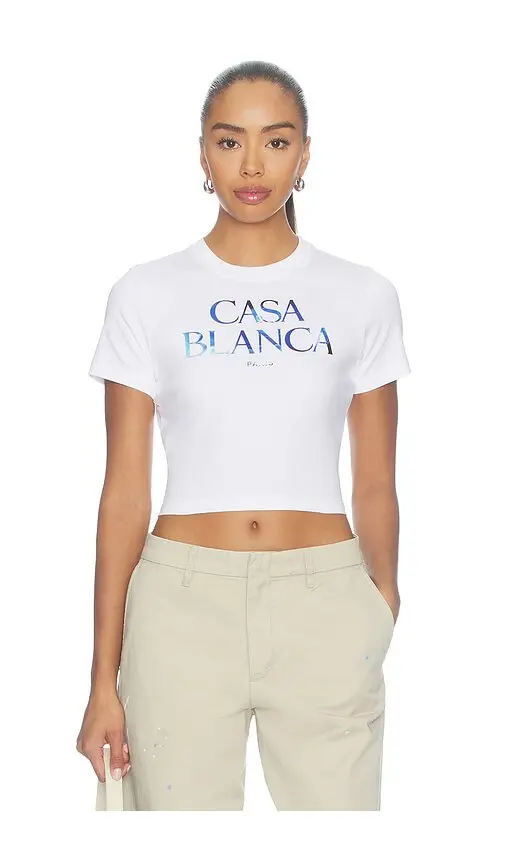 Casablanca Cropped Baby Tee In White - Meduse Sportive Stacked Logo