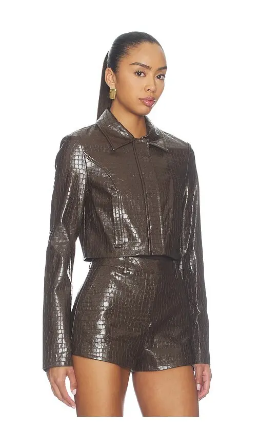 LOVERS AND FRIENDS Arden Faux Croc Jacket In Brown