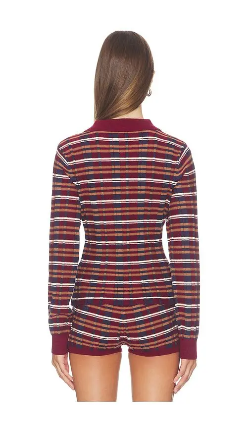 525 America Sienna Plaid Rib Polo Top In Multi