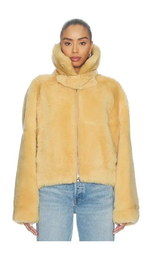 Helmut Lang Shearling Bomber Jacket In Tan