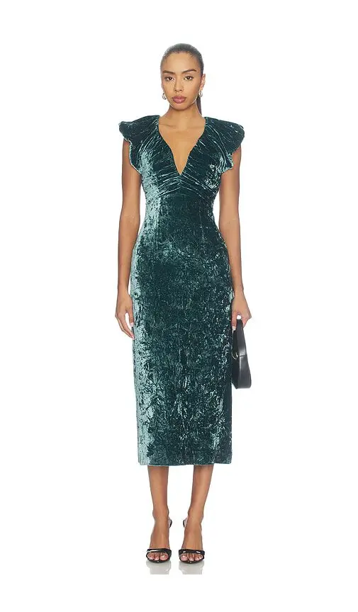 Ulla Johnson Astra V-neck Velvet Dress In Green