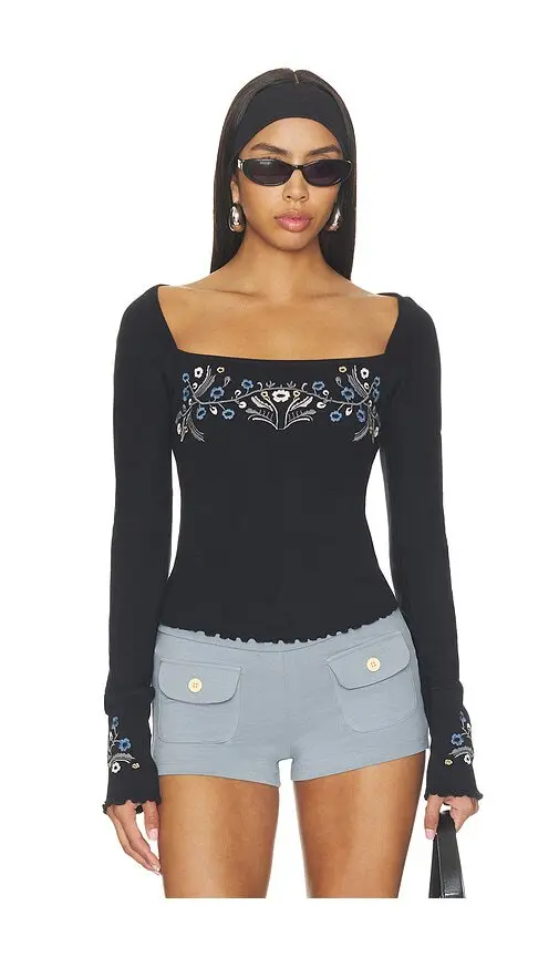 Free People Olivia Long Sleeve Top In Black