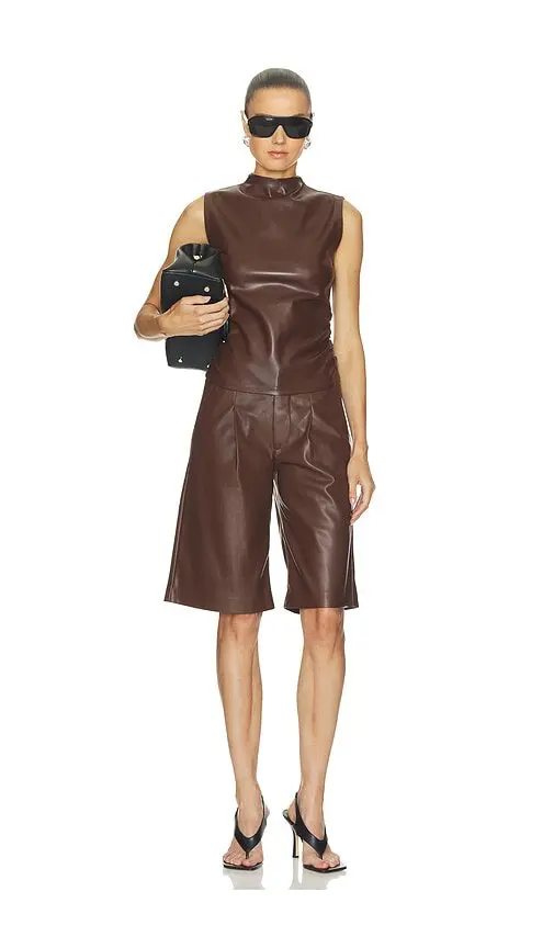 Hudson Jeans Faux Leather Ruched Top In Brown