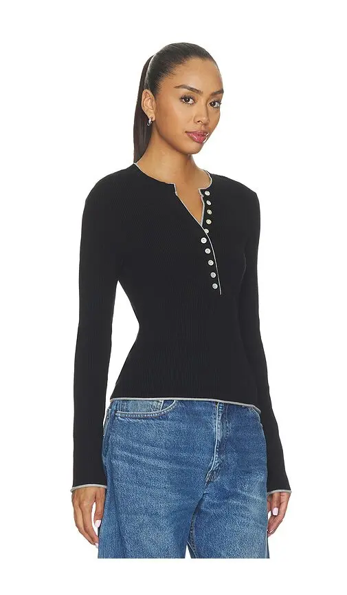 525 America Emmeline Rib Layered Henley In Black