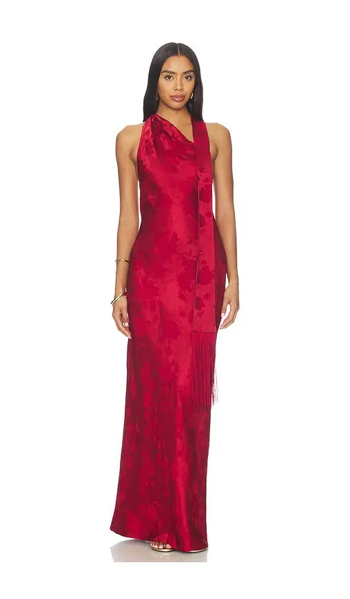 Amanda Uprichard Sonya Maxi Dress With Fringe In Red - Rosette