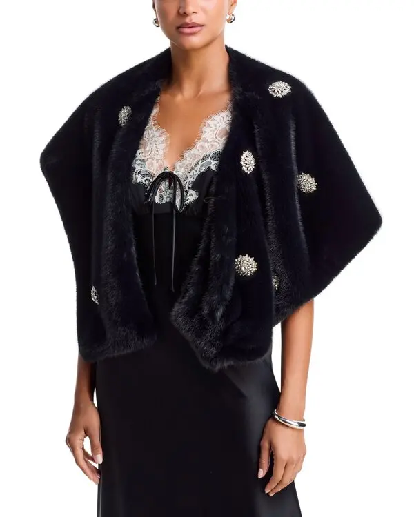 Cinq À Sept Rhinestone Dahlia Gianella Faux Fur Stole