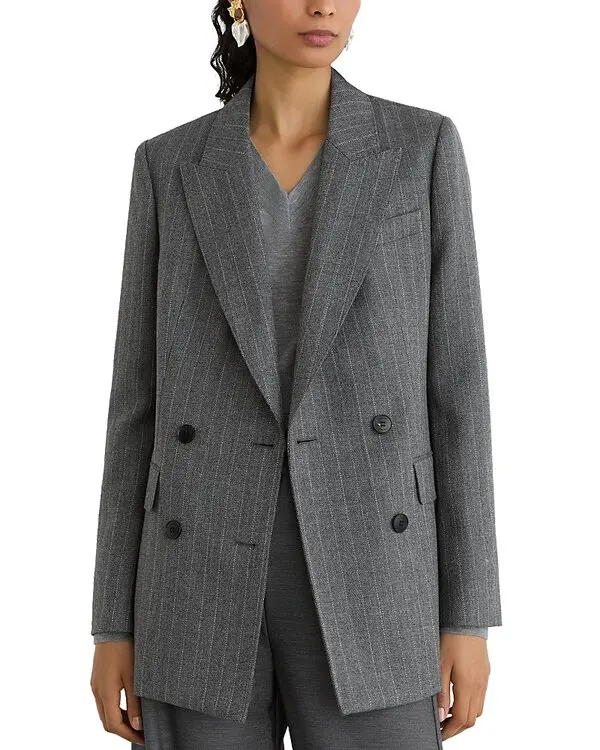 REISS Astrid Wool Double Breasted Blazer - Grey