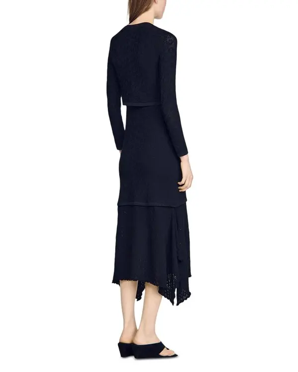 Sandro Maretto Cropped Pointelle Knit Cardigan