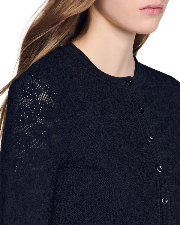 Sandro Maretto Cropped Pointelle Knit Cardigan