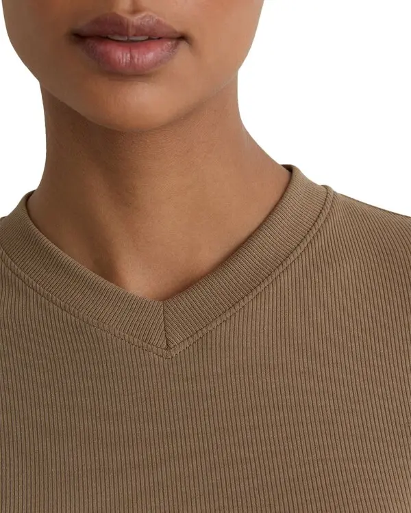 REISS Addison Cotton Stretch High V Neck Ribbed Tee