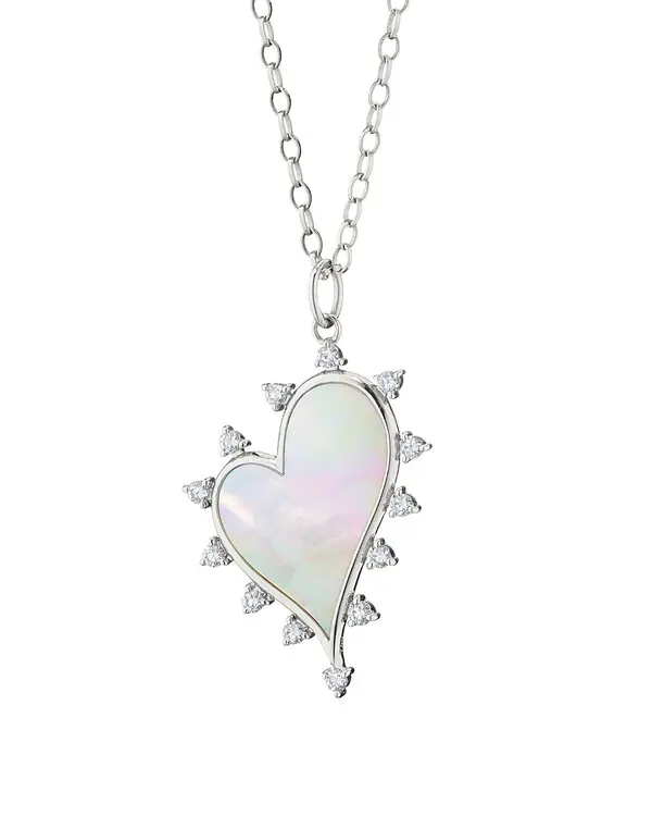 Monica Rich Kosann White Sapphire & Mother Of Pearl Love Heart Necklace, 17 - Sterling Silver