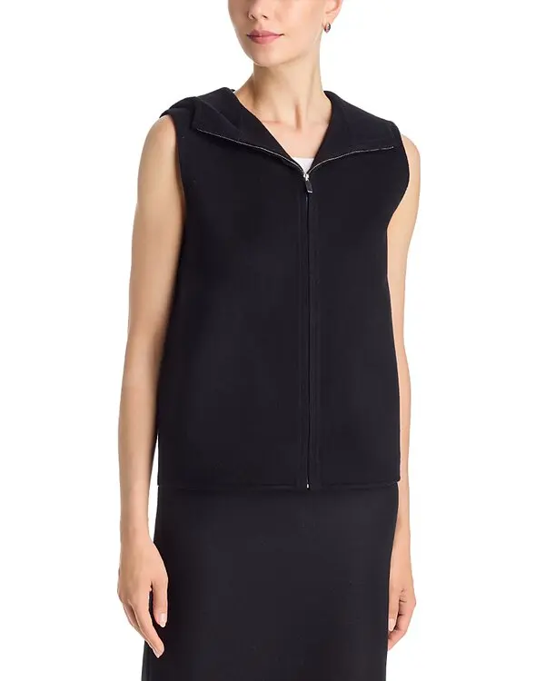 Theory Wool Blend High Collar Zipper Vest - Black