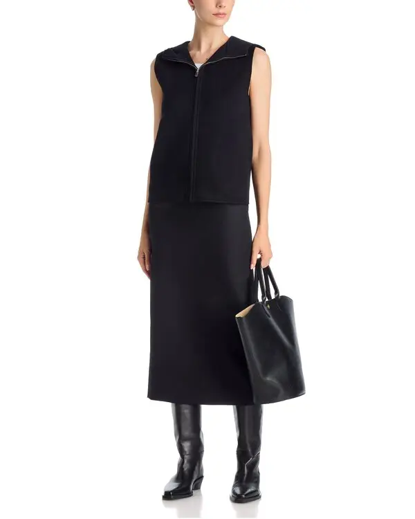 Theory Wool Blend High Collar Zipper Vest - Black
